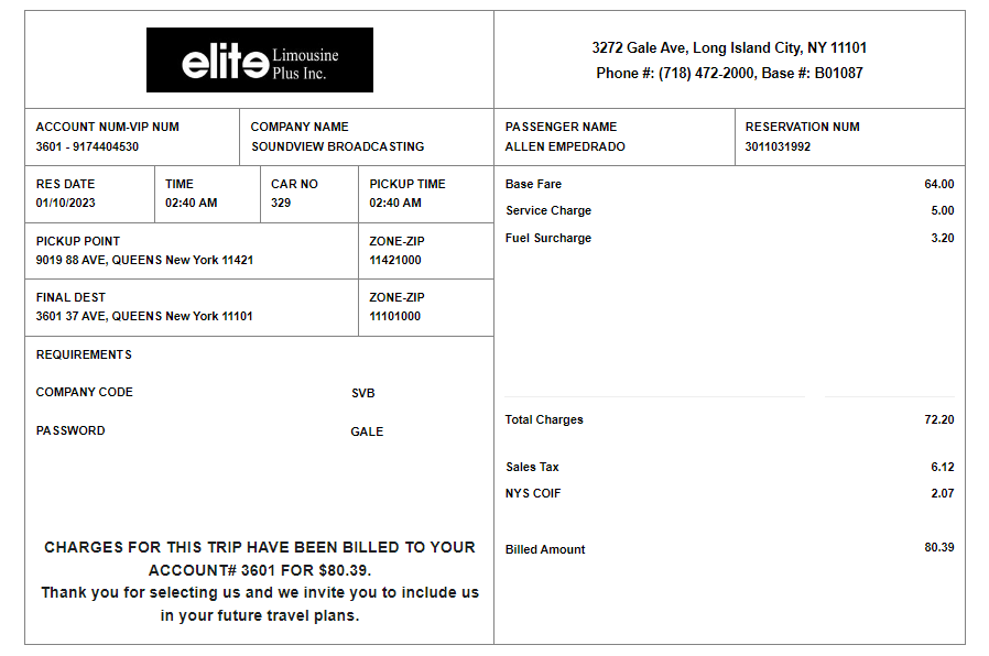 Our Car Booking & Invoicing App - Elite Limousine Plus
